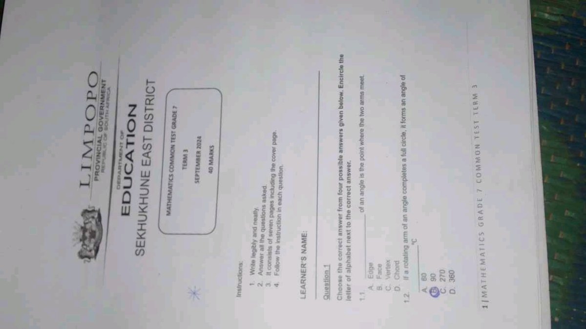 Instructions: Write legibly and neatly. Answer all the questions asked. I..