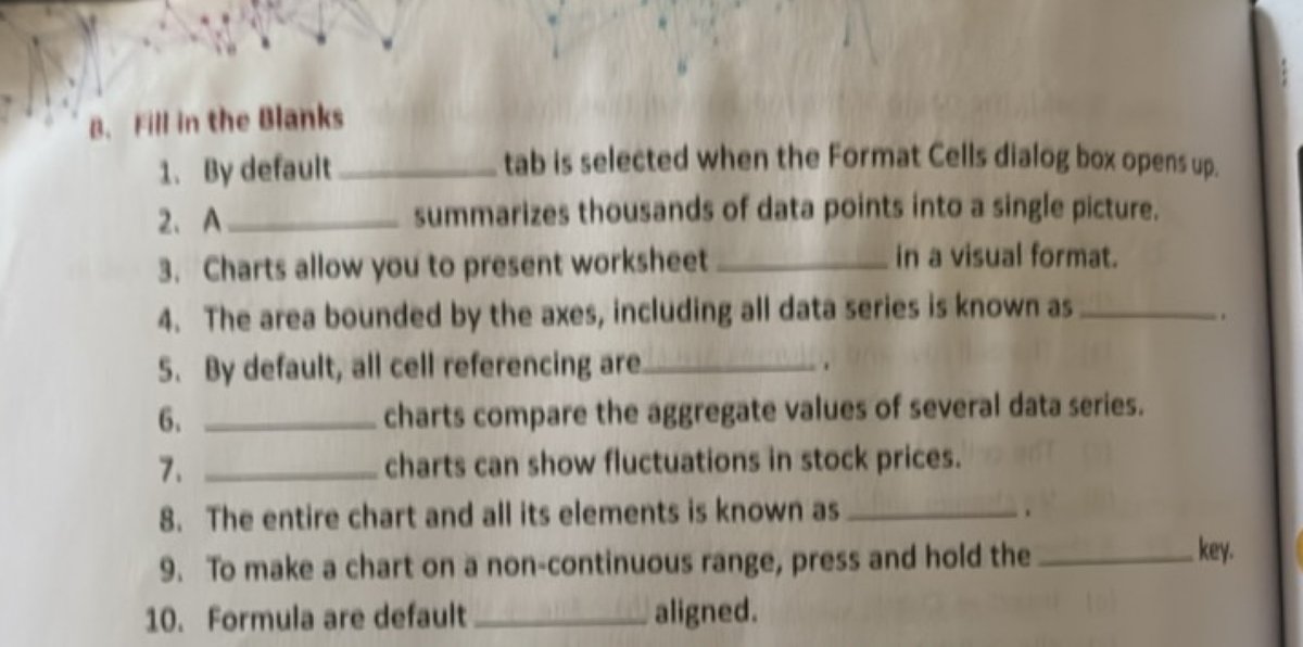 B. Fill in the Blanks By default _ tab is selected when the Format Cells..