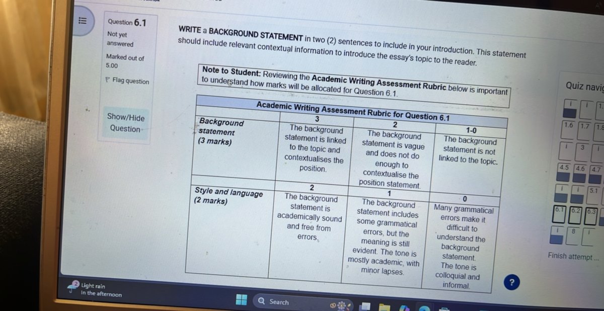 WRITE a BACKGROUND STATEMENT in two (2) sentences to include in your intr..