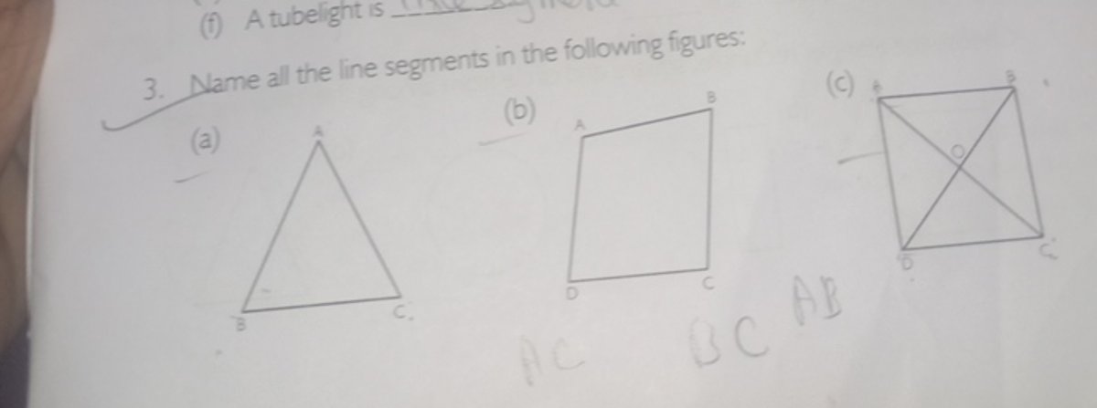 Name all the line segments in the following figures: (a) Image of a tria..