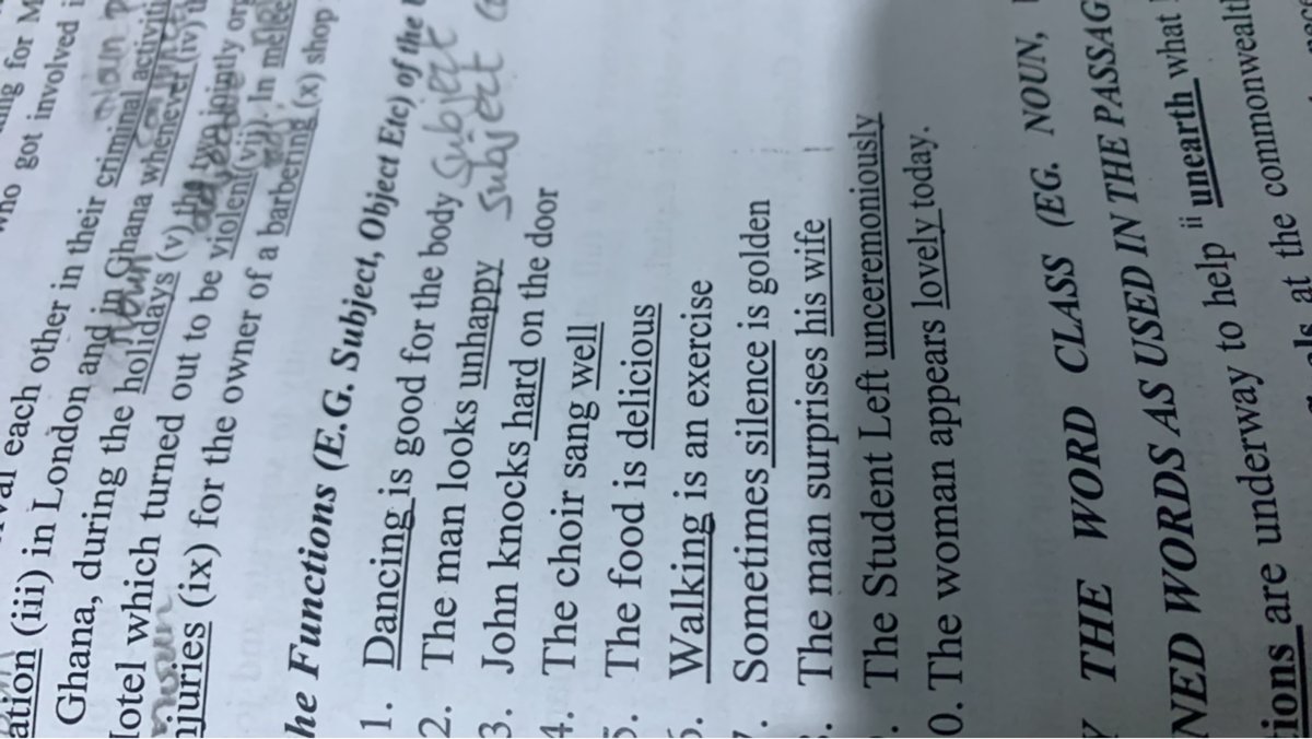 Identify the functions of the underlined words in the following sentences..