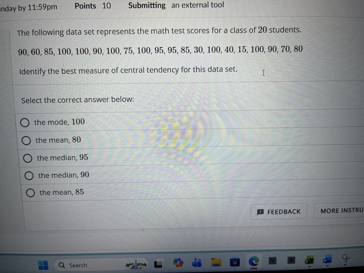 The following data set represents the math test scores for a class of 20