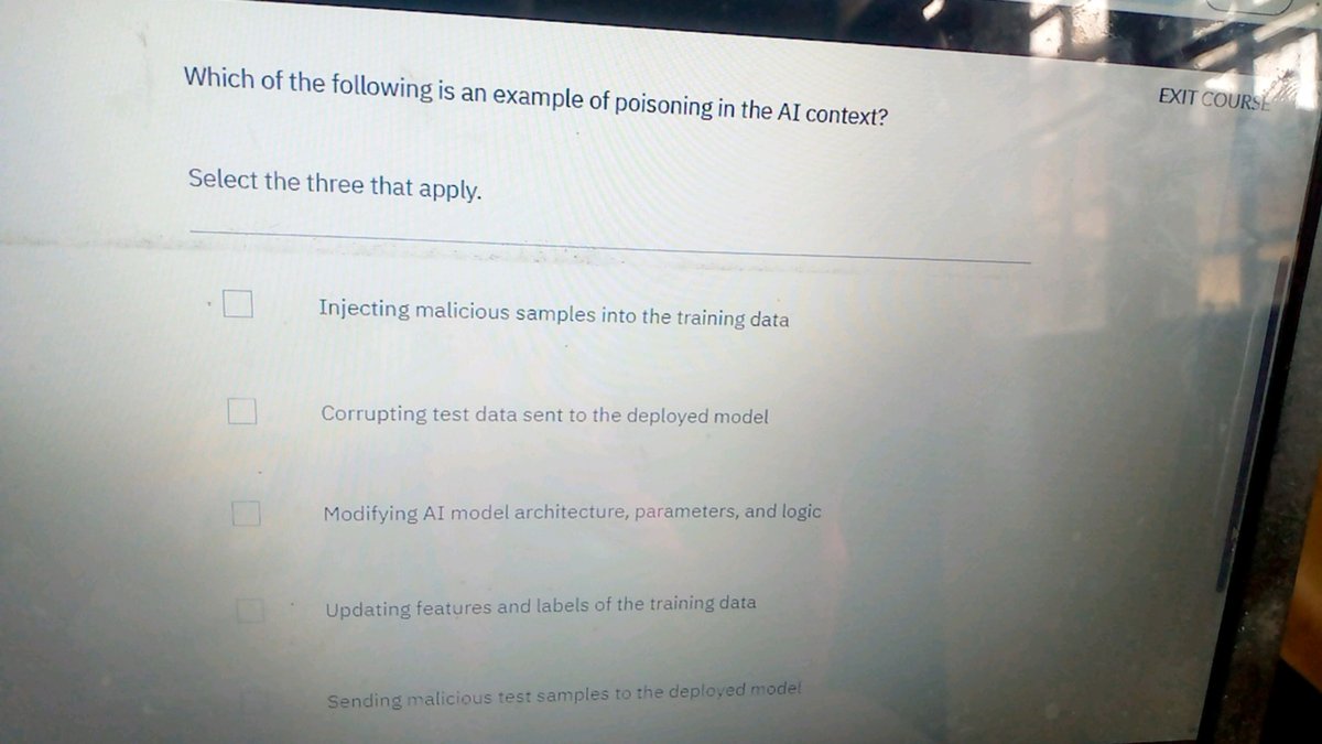 Which of the following is an example of poisoning in the AI context? Sel..