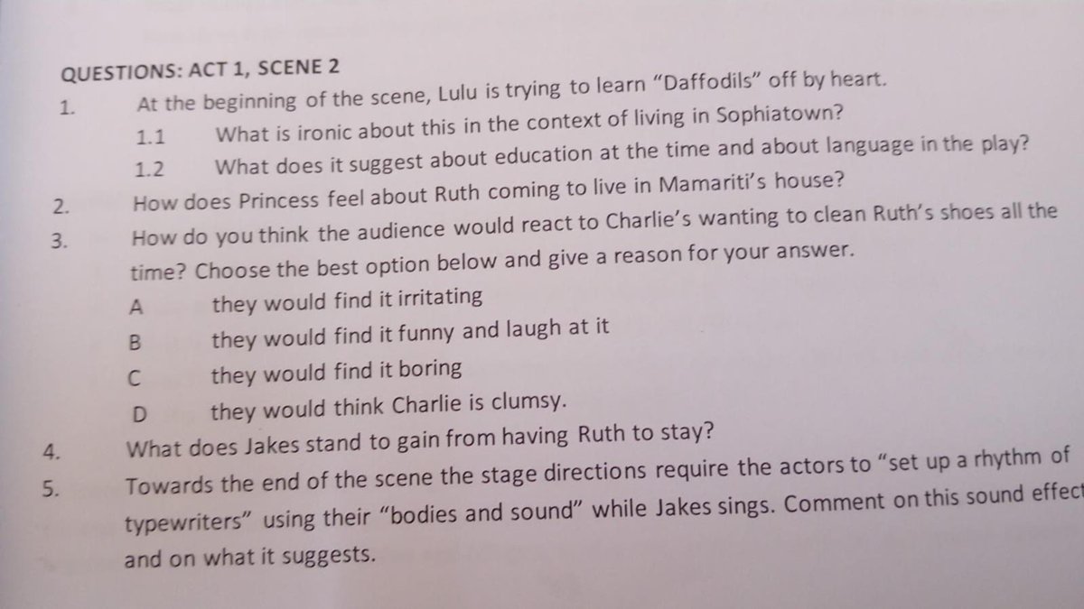 QUESTIONS: ACT 1, SCENE 2 At the beginning of the scene, Lulu is trying