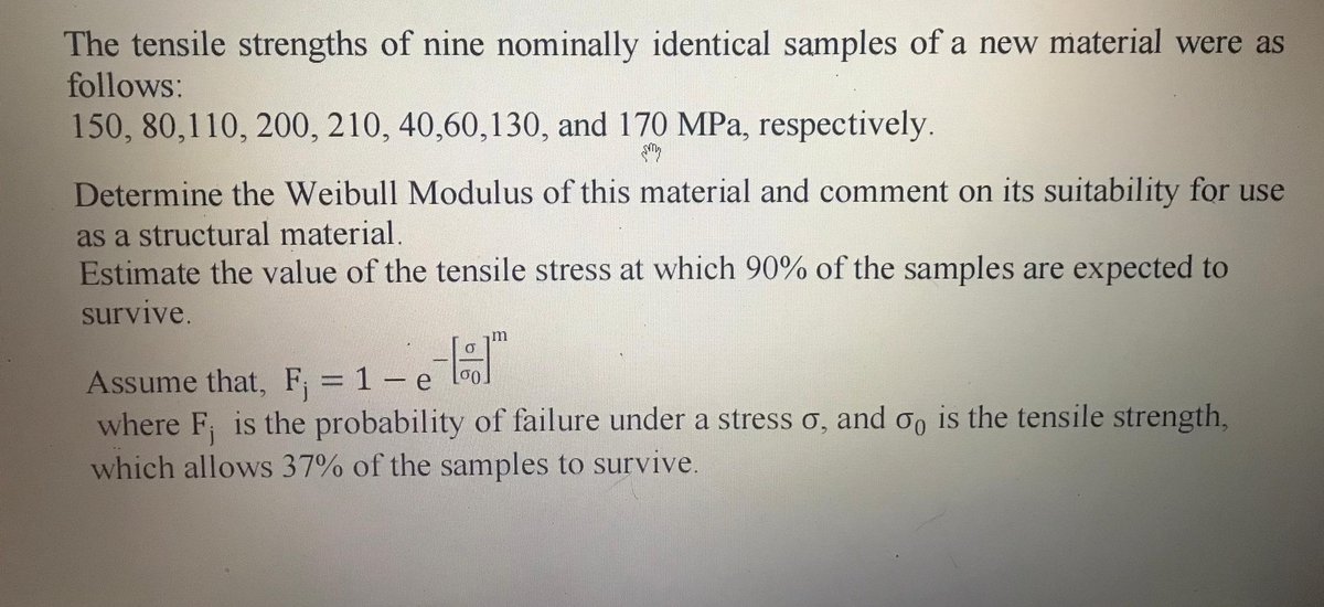 The tensile strengths of nine nominally identical samples of a new materi..