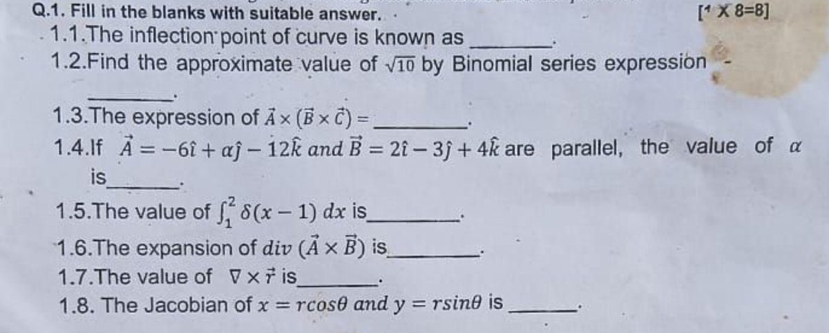 Q.1. Fill in the blanks with suitable answer. 1.1. The inflection point o..