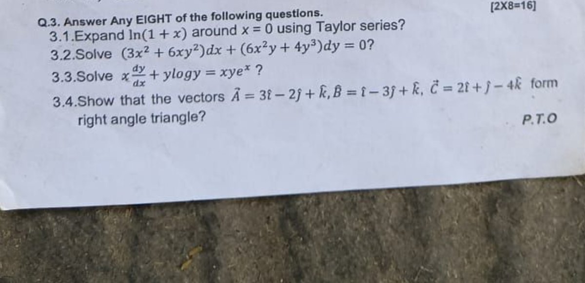 Q.3. Answer Any EIGHT of the following questions. 3.1. Expand ln(1+x) aro..