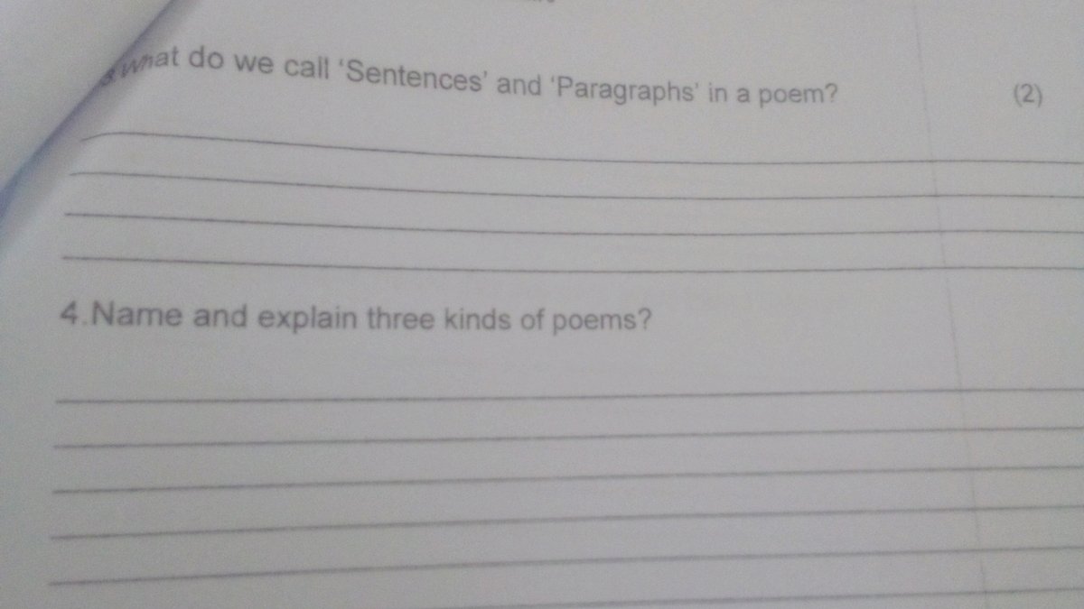 What do we call 'Sentences' and 'Paragraphs' in a poem? Name and explain..