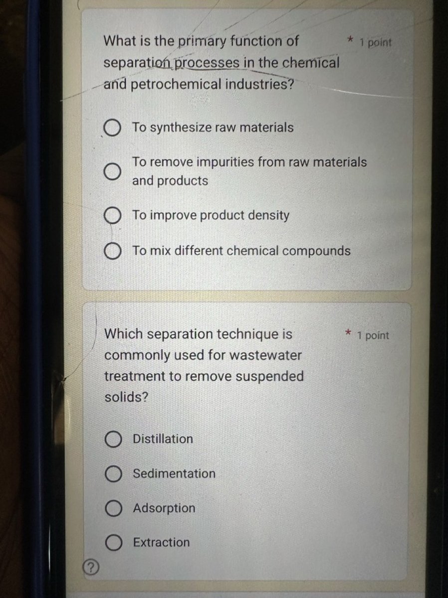 What is the primary function of separation processes in the chemical and