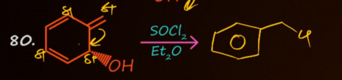 The image shows a chemical reaction where an alcohol is reacted with SOCl..