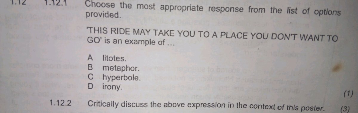 1.12.1 Choose the most appropriate response from the list of options prov..