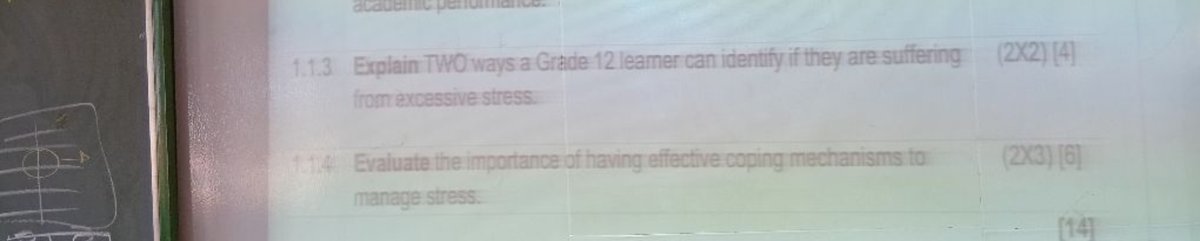 1.1.3 Explain TWO ways a Grade 12 learner can identify if they are suffer..