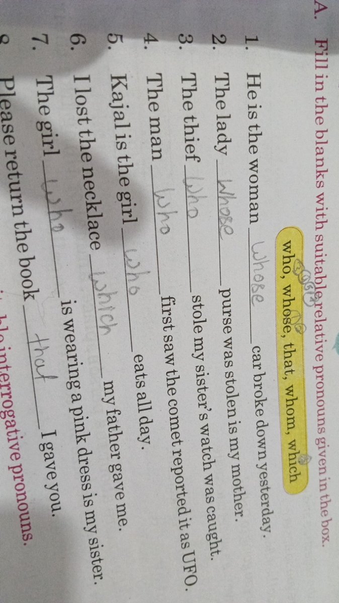 Fill in the blanks with suitable relative pronouns given in the box. who..