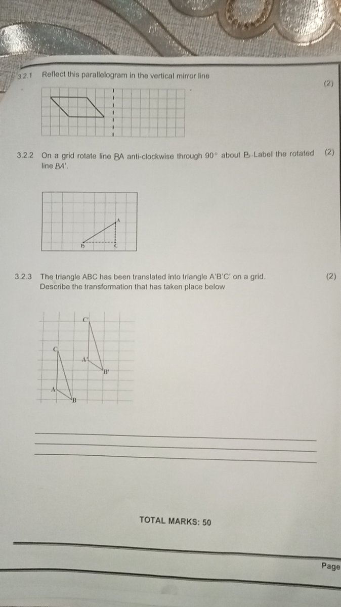 3.2.1 Reflect this parallelogram in the vertical mirror line 3.2.2 On a
