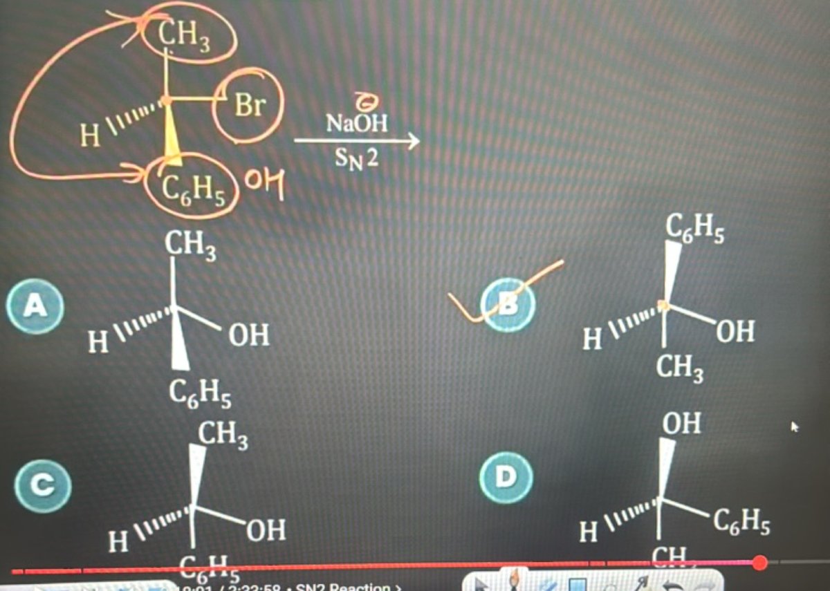 The image shows a chemical reaction, specifically an SN2 reaction. Based