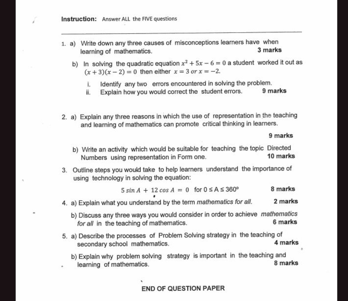 Instruction: Answer ALL the FIVE questions a) Write down any three cause..