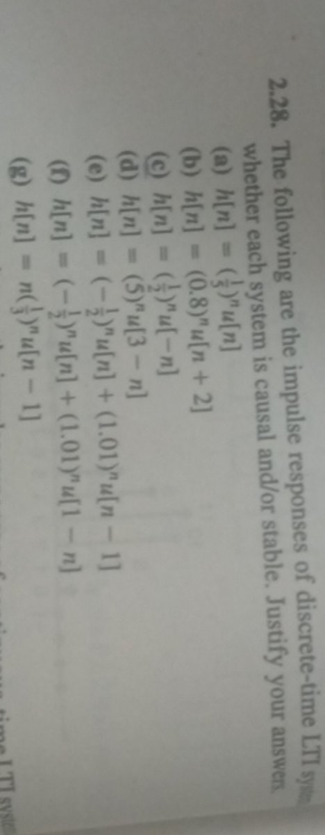 2.28. The following are the impulse responses of discrete-time LTI system..