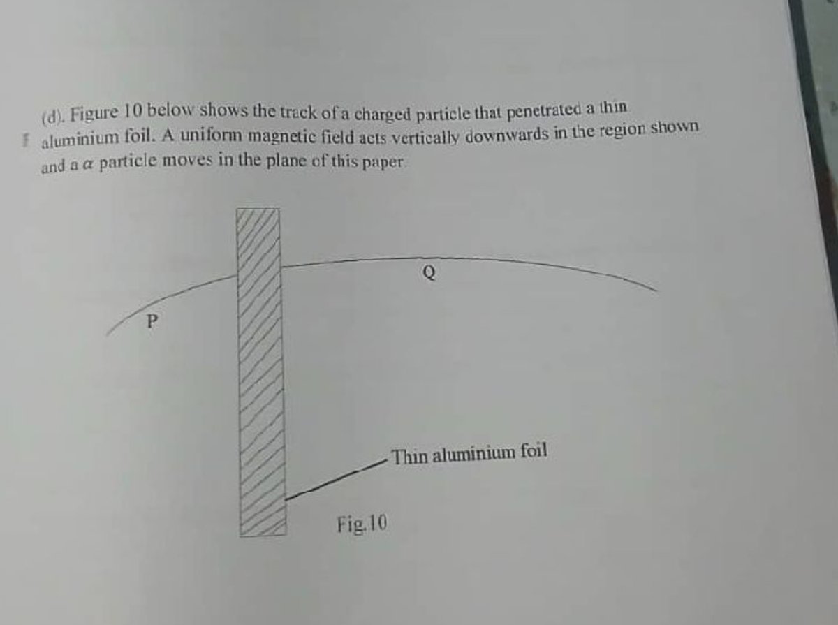 (d). Figure 10 below shows the track of a charged particle that penetrate..