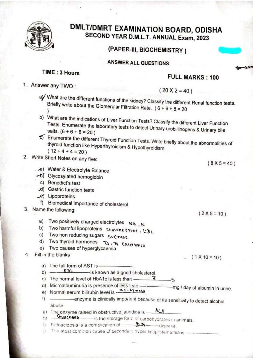 DMLT/DMRT EXAMINATION BOARD, ODISHA SECOND YEAR D.M.L.T. ANNUAL Exam, 202..