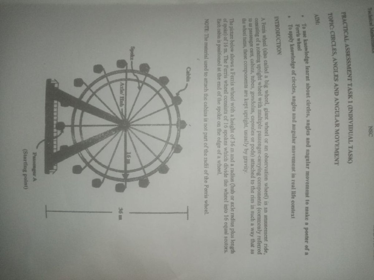 PRACTICAL ASSESSMENT TASK 1 (INDIVIDUAL TASK) TOPIC: CIRCLES, ANGLES AND