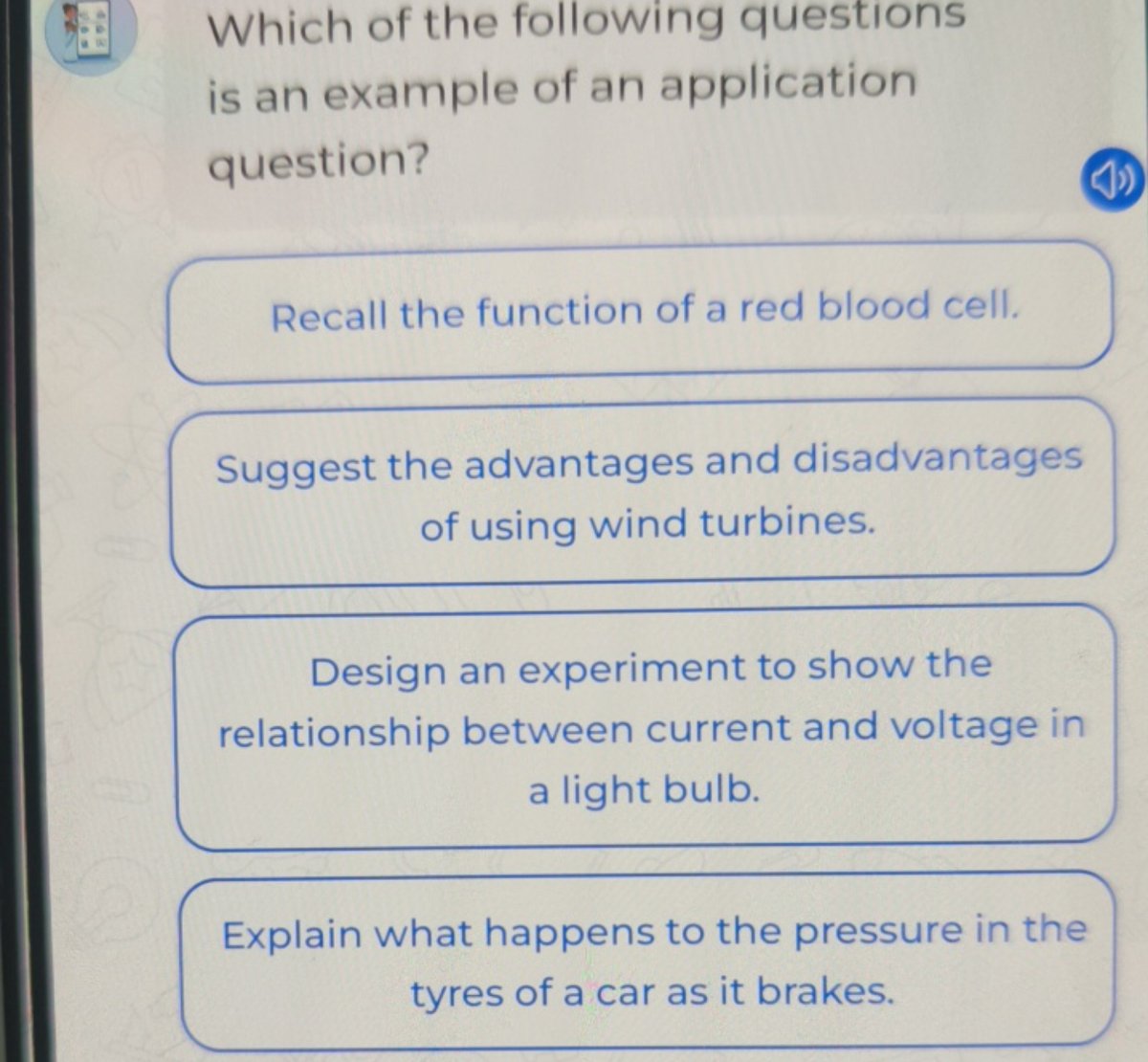Which of the following questions is an example of an application question..