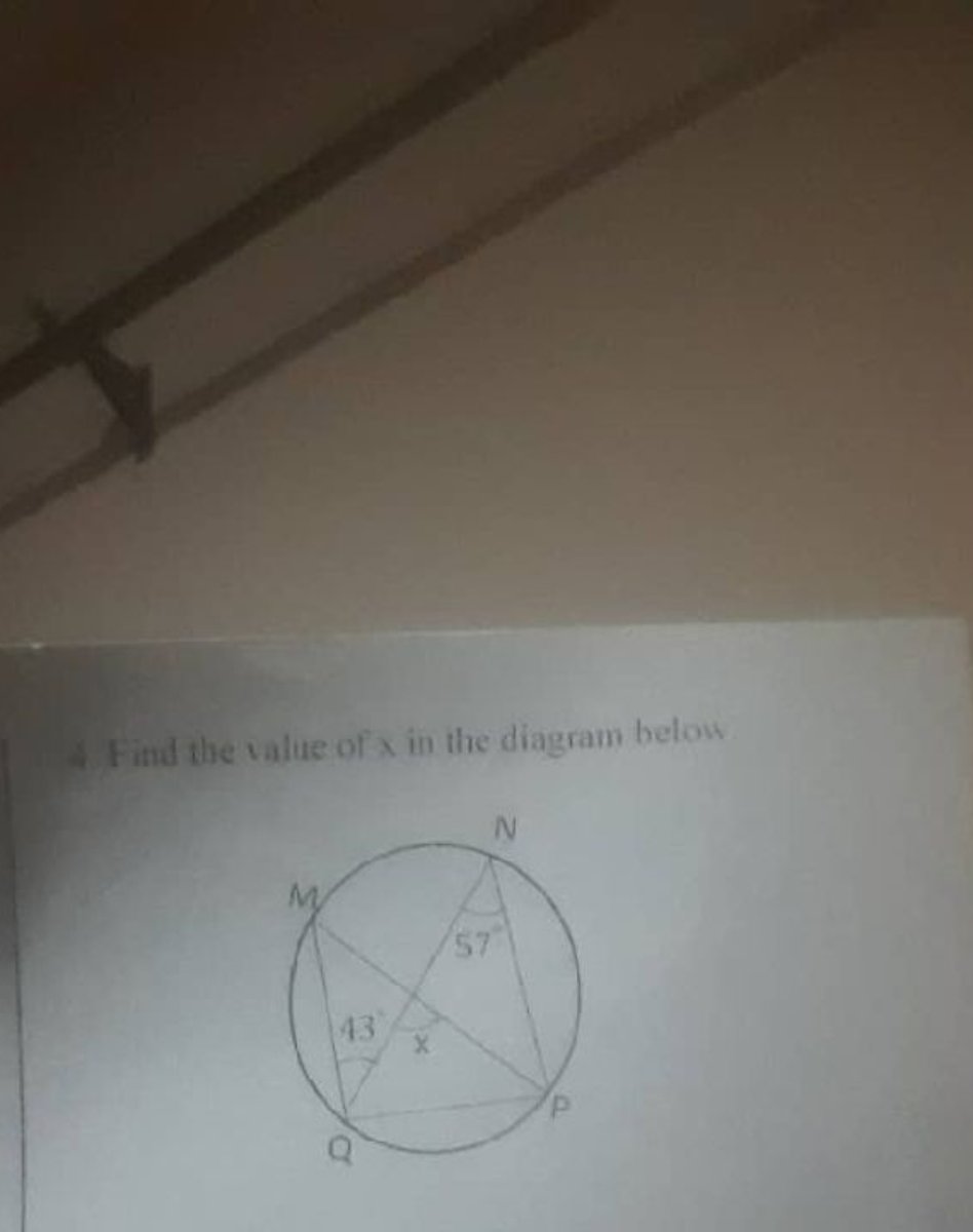 Find the value of x in the diagram below: (Diagram shows a circle with p..