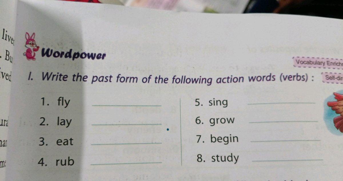 Write the past form of the following action words (verbs): fly lay eat r..