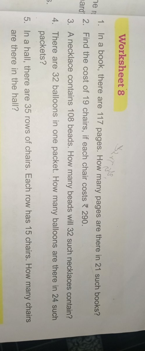 Worksheet 8 In a book, there are 117 pages. How many pages are there in