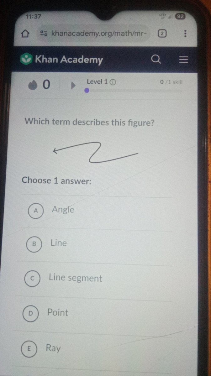Which term describes this figure? [Diagram of a curved line with an arro..