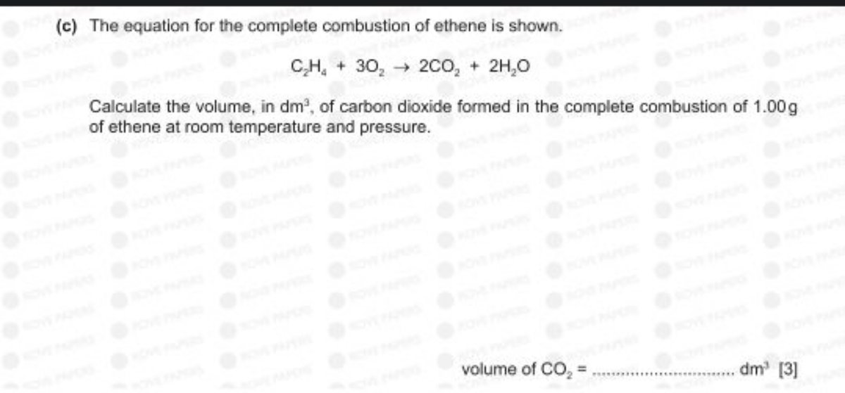 (c) The equation for the complete combustion of ethene is shown. C₂H₄
