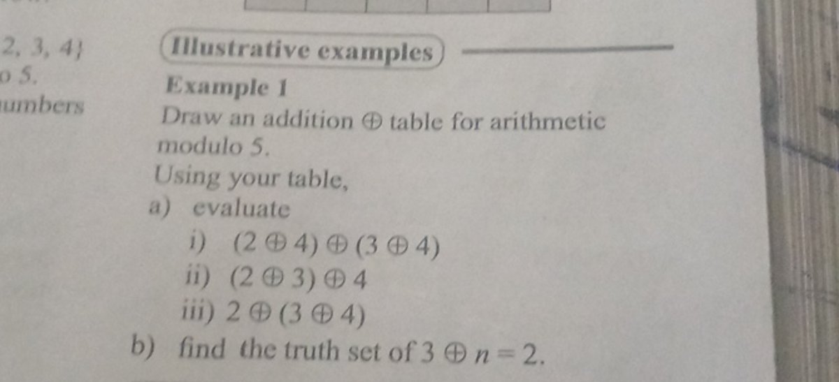 Illustrative examples Example 1 Draw an addition \oplus table for arith..