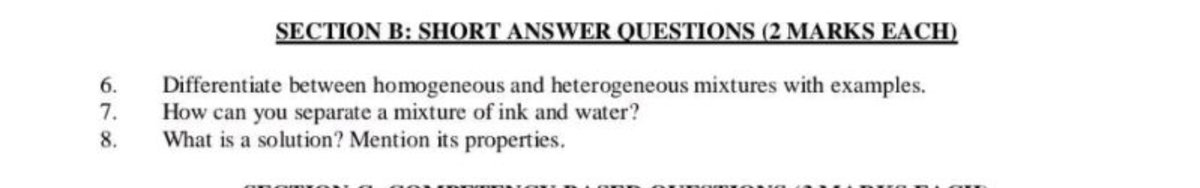 Differentiate between homogeneous and heterogeneous mixtures with example..