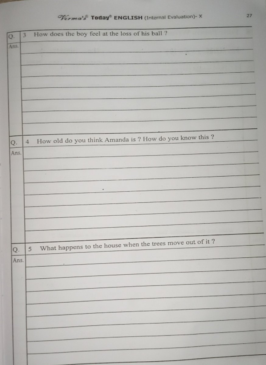 Q. 3 How does the boy feel at the loss of his ball? Q. 4 How old do you t..