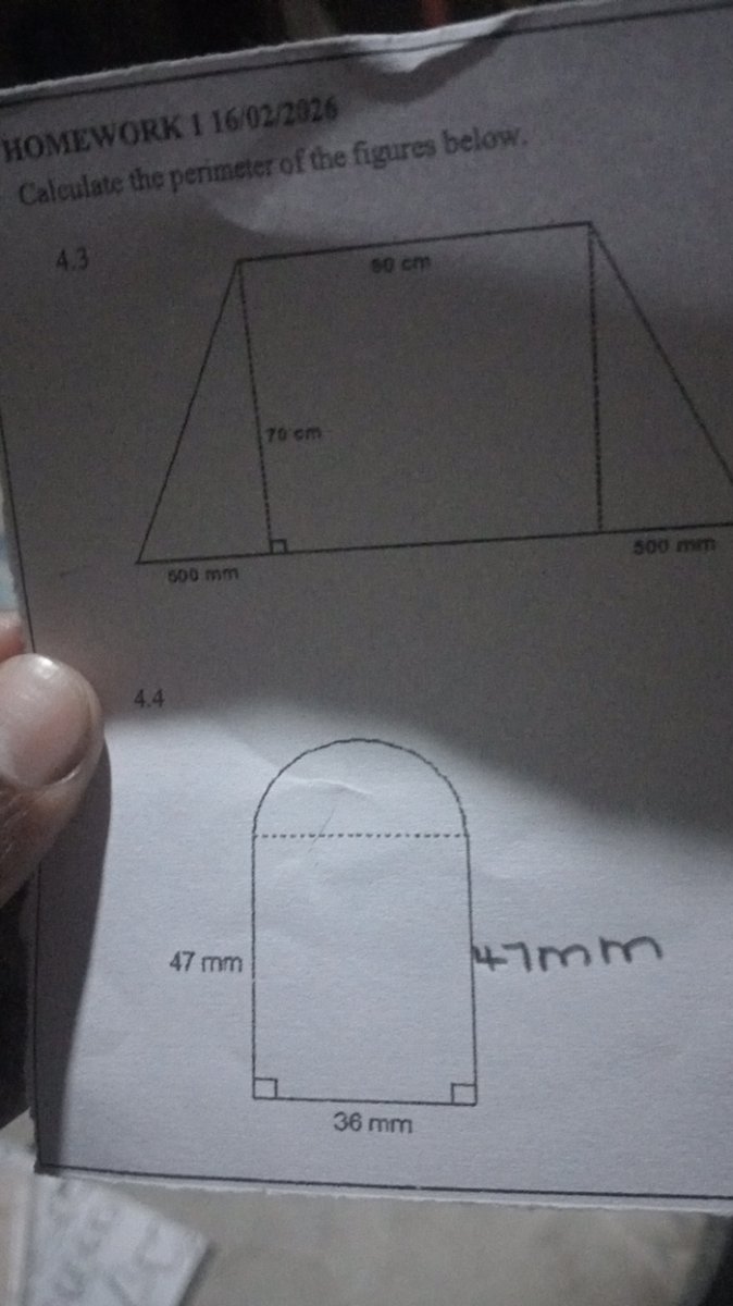 HOMEWORK 1 16/02/2026 Calculate the perimeter of the figures below. 4.3