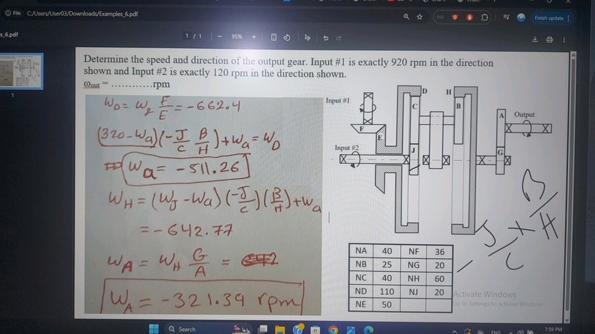 Determine the speed and direction of the output gear. Input #1 is exactly..