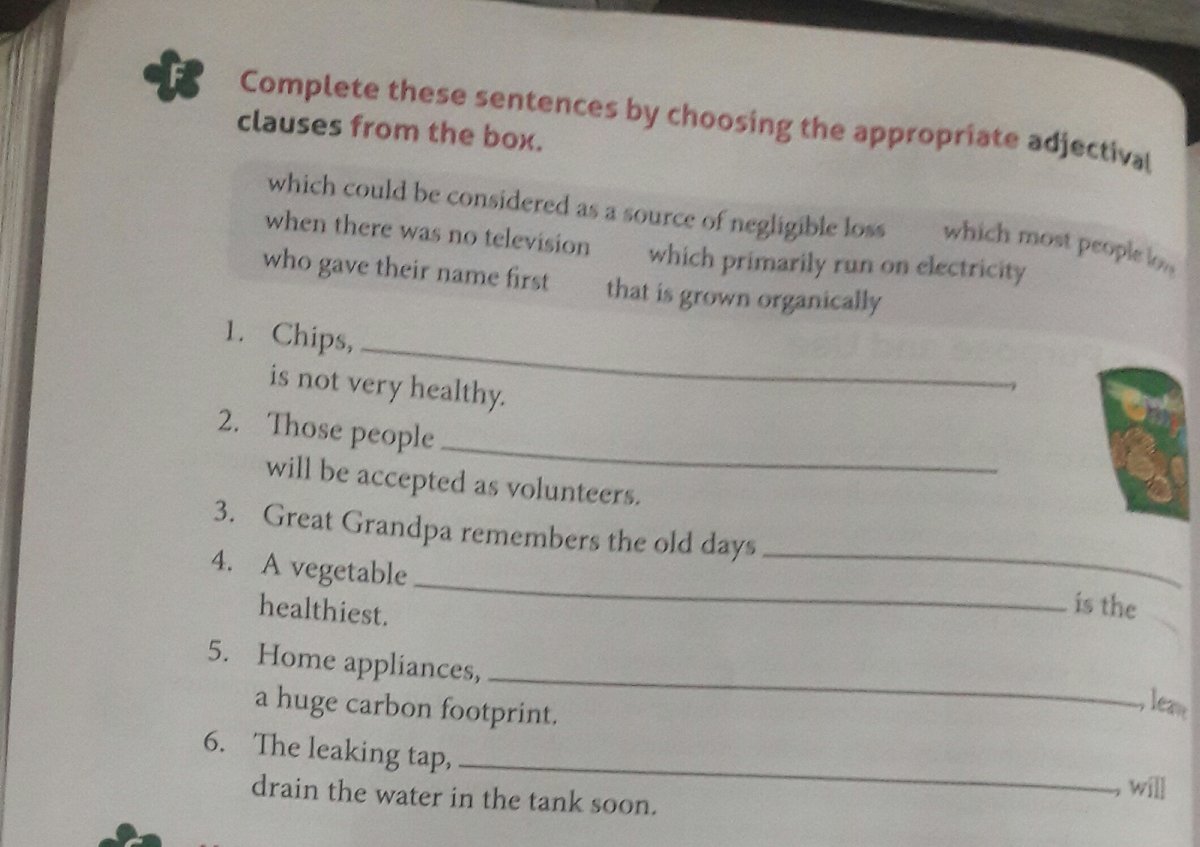 Complete these sentences by choosing the appropriate adjectival clauses f..