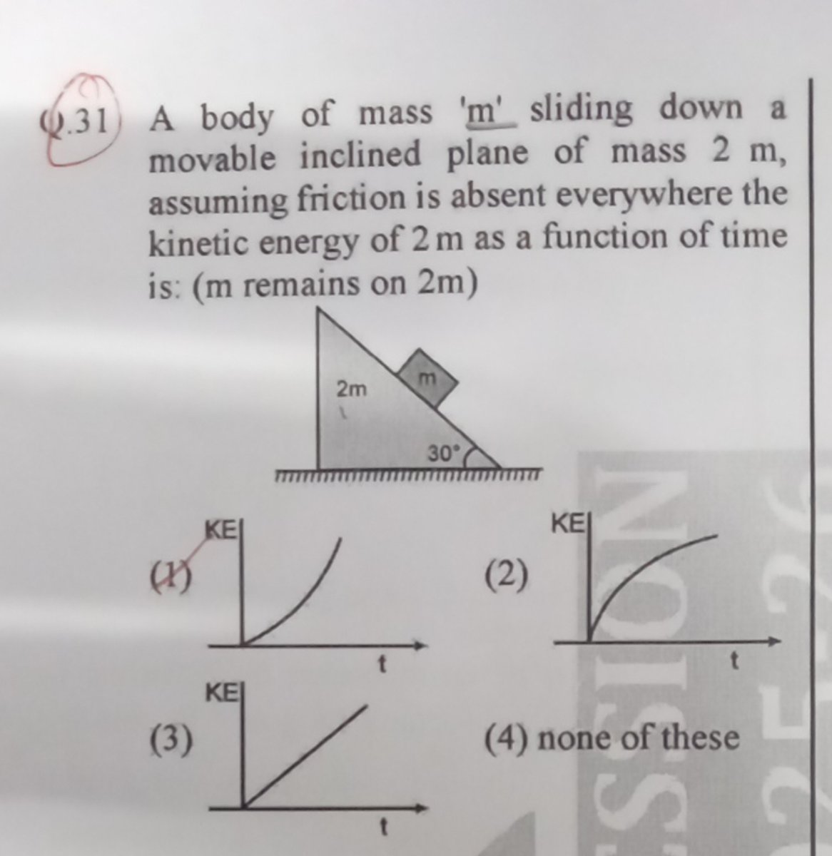 A body of mass 'm' sliding down a movable inclined plane of mass 2m, assu..