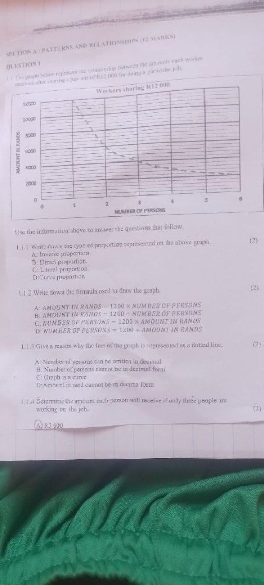 SECTION A: PATTERNS AND RELATIONSHIPS (12 MARKS) QUESTION 1 1.1 The gra..