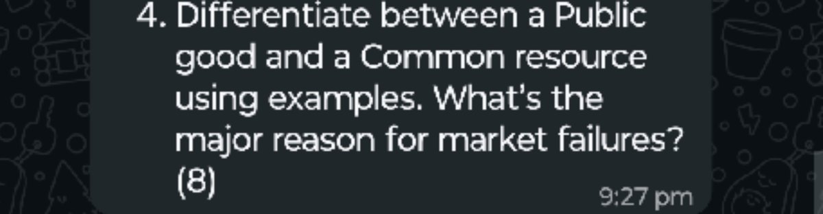 Differentiate between a Public good and a Common resource using examples...