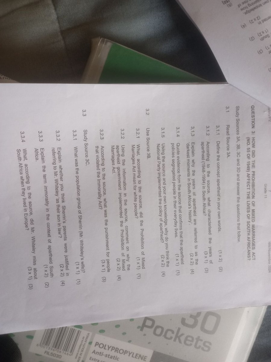 QUESTION 3: HOW DID THE PROHIBITION OF MIXED MARRIAGES ACT (NO. 55 OF 194..