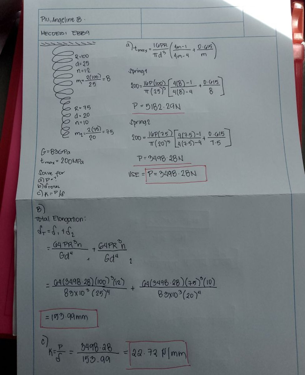 Given the following information for two springs: Spring 1: R = 100 d = 2..