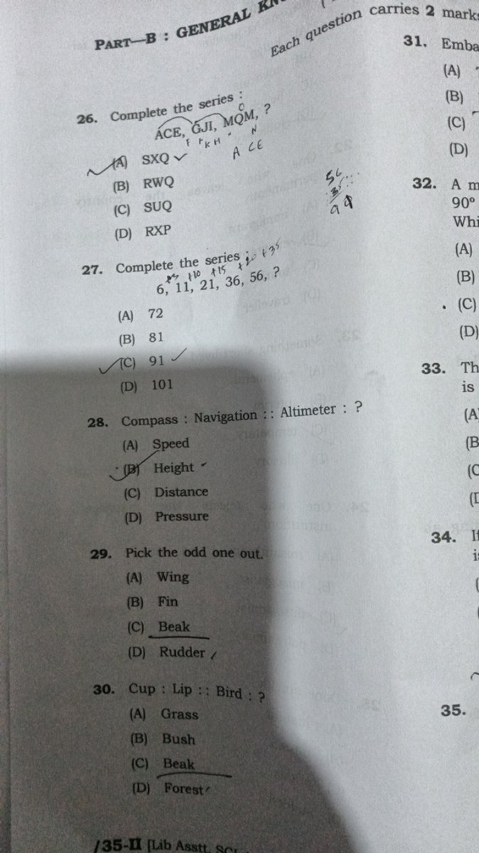 Here are a few questions from a General Knowledge paper: 26. Complete th..