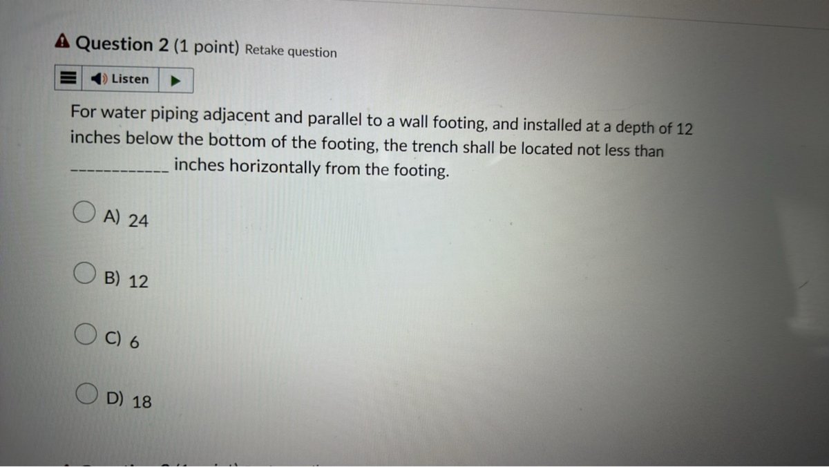 For water piping adjacent and parallel to a wall footing, and installed a..