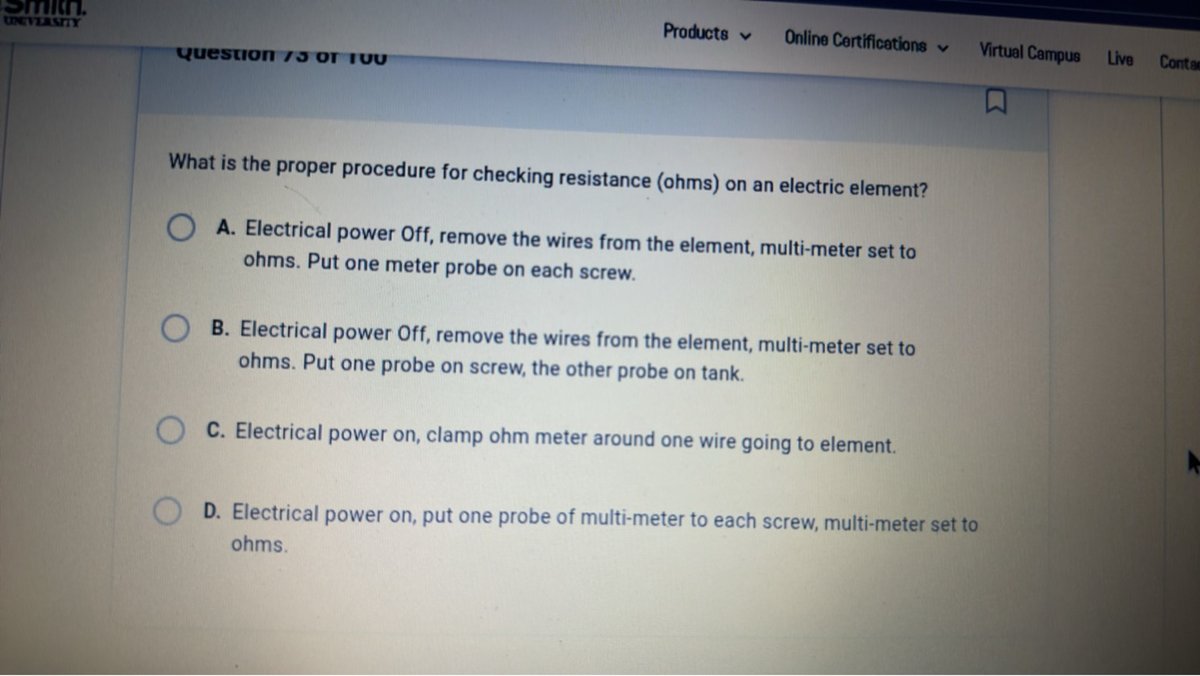 What is the proper procedure for checking resistance (ohms) on an electri..