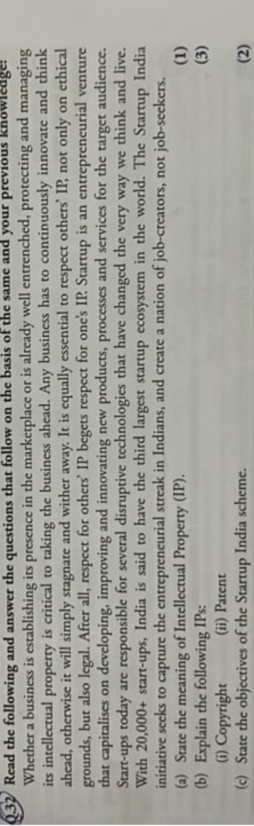 Q.32 Read the following and answer the questions that follow on the basis..