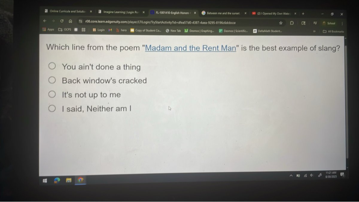 Which line from the poem "Madam and the Rent Man" is the best example of