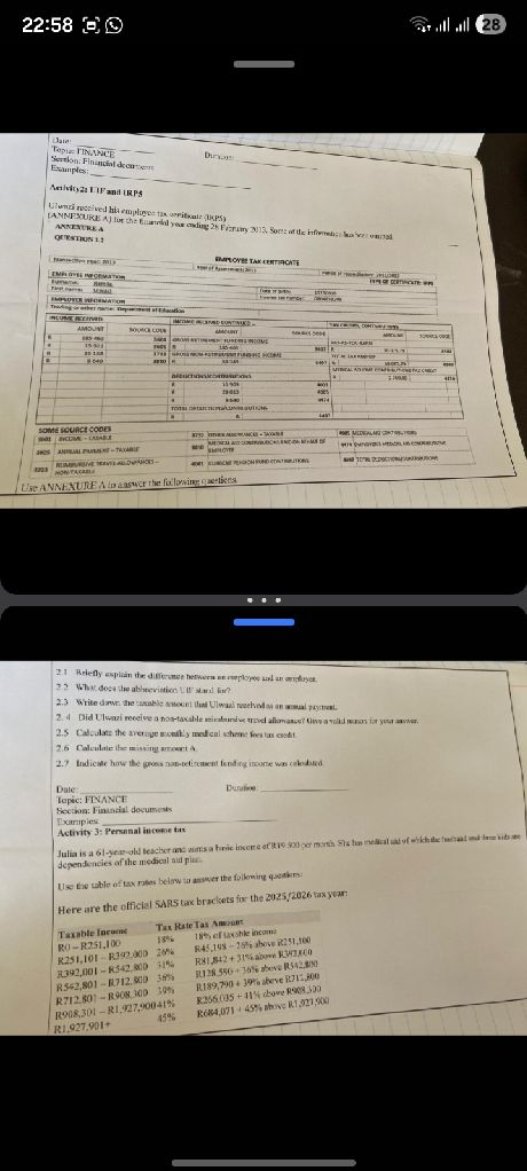 Here are the official SARS tax brackets for the 2025/2026 tax year: | Ta..