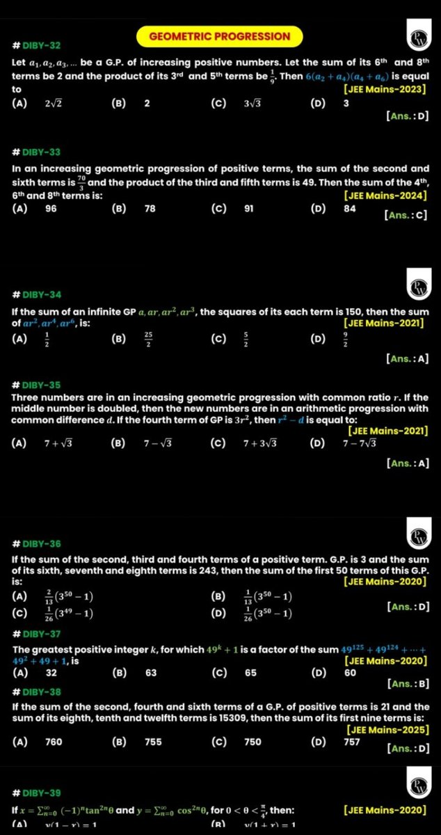 #DIBY-32 Let a1, a2, a3, ... be a G.P. of increasing positive numbers. Le..