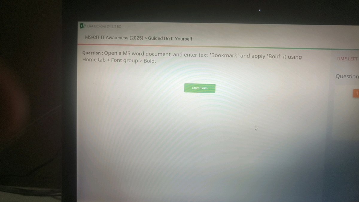 Open a MS word document, and enter text 'Bookmark' and apply 'Bold' it us..