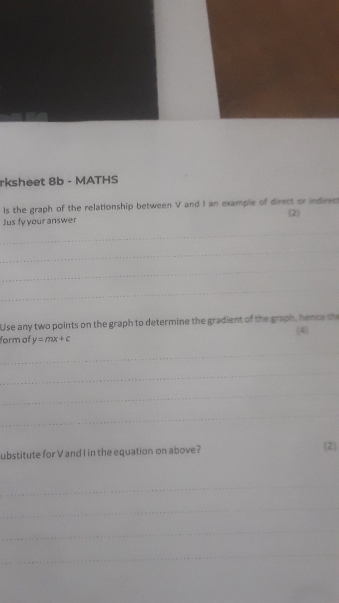 Worksheet 8b - MATHS Is the graph of the relationship between V and I an..